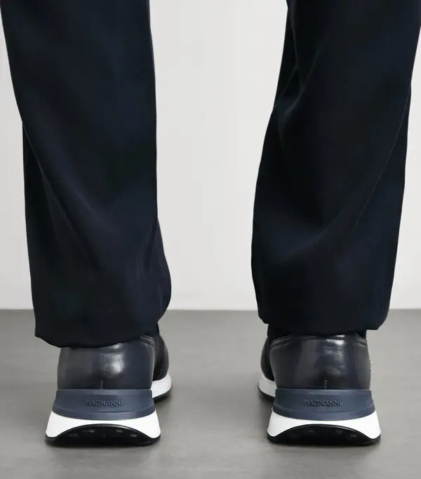 Magnanni Leather-trim Grafton Sneakers - Navy