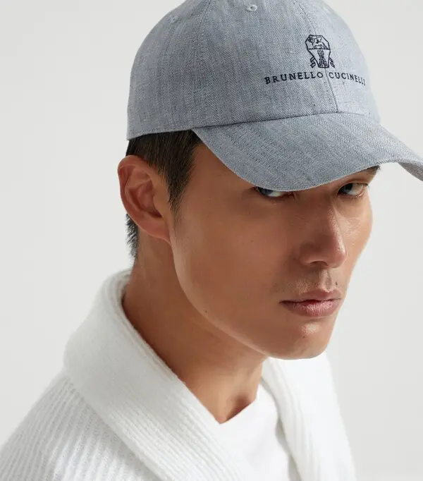Brunello Cucinelli DéLavé Linen Chevron Embroidered Baseball Cap