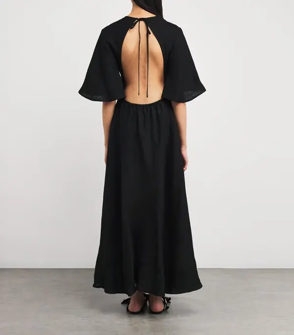 Laura Pitharas Linen Open-Back Maxi Dress In Black - 37% Off | Editorialist