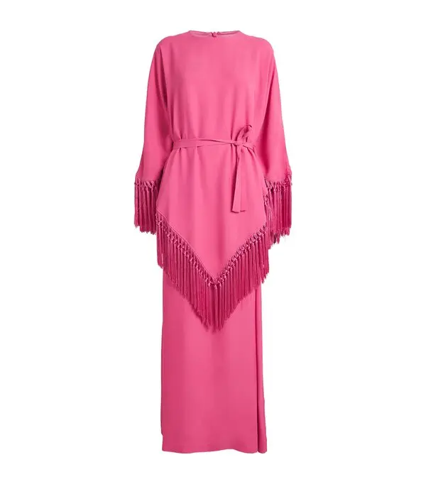 TALLER MARMO Fringed Bohemian Kaftan Maxi Dress - Pink