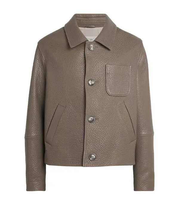 AMI Paris Grained Leather Shirt Jacket