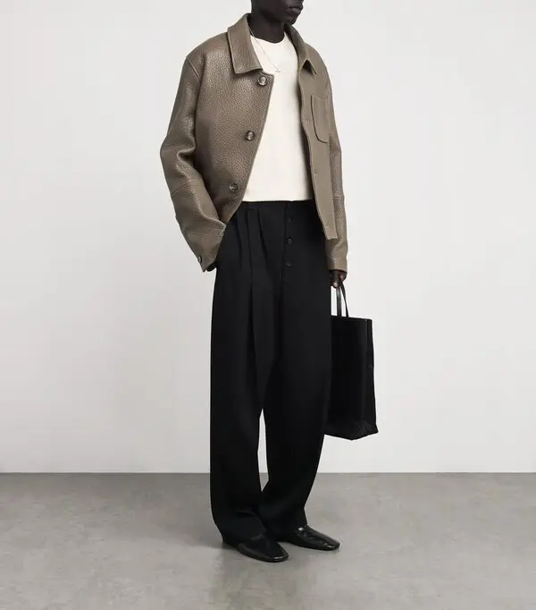 AMI Paris Grained Leather Shirt Jacket