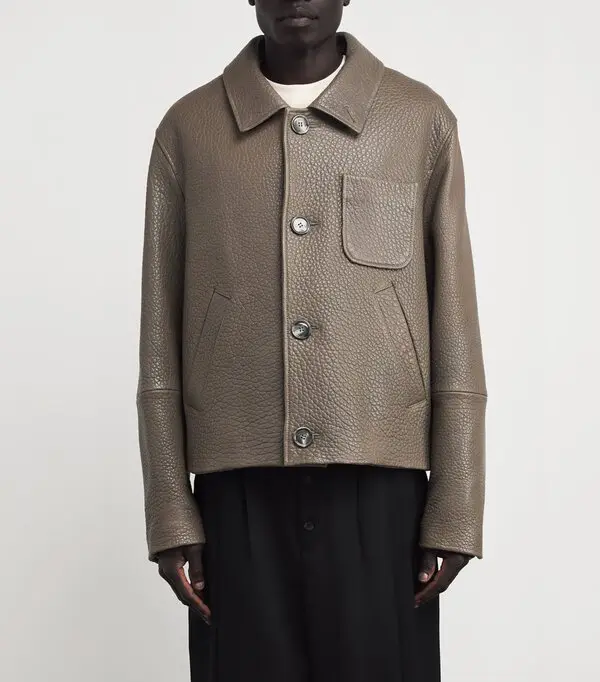 AMI Paris Grained Leather Shirt Jacket