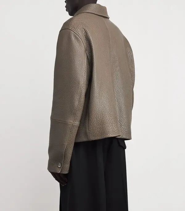 AMI Paris Grained Leather Shirt Jacket