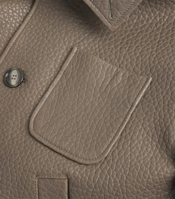 AMI Paris Grained Leather Shirt Jacket