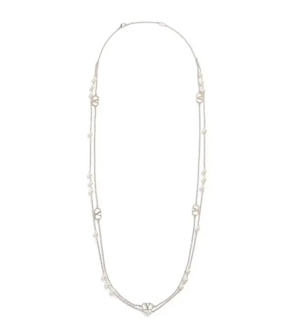 Valentino Garavani Faux Pearl Vlogo Signature Necklace - Silver