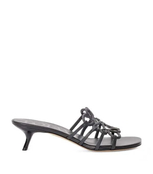 Loewe X Paula's Ibiza Leather Petal Anagram Heeled Slides 45 - Black