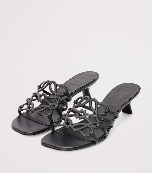 Loewe X Paula's Ibiza Leather Petal Anagram Heeled Slides 45 - Black