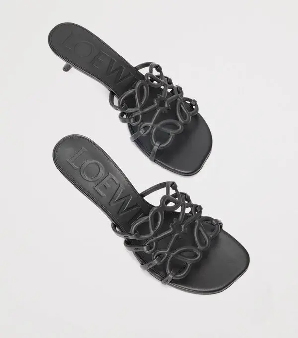 Loewe X Paula's Ibiza Leather Petal Anagram Heeled Slides 45 - Black