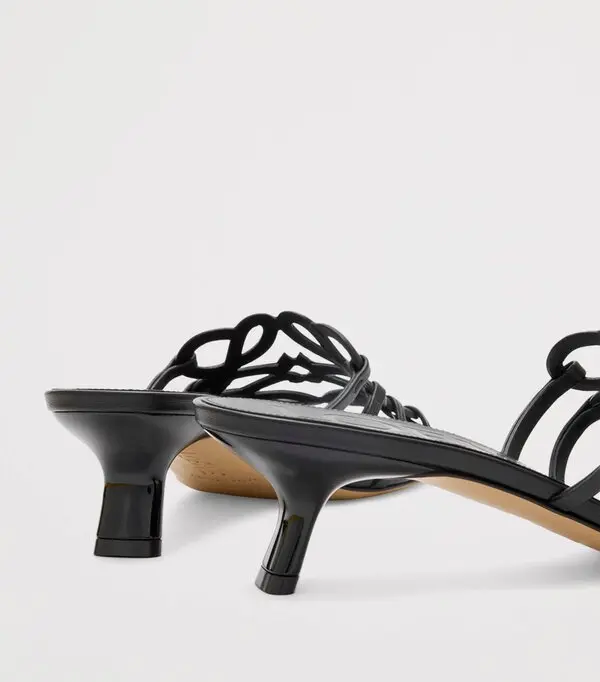 Loewe X Paula's Ibiza Leather Petal Anagram Heeled Slides 45 - Black