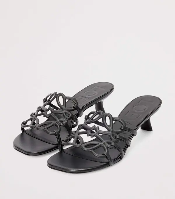 Loewe X Paula's Ibiza Leather Petal Anagram Heeled Slides 45 - Black