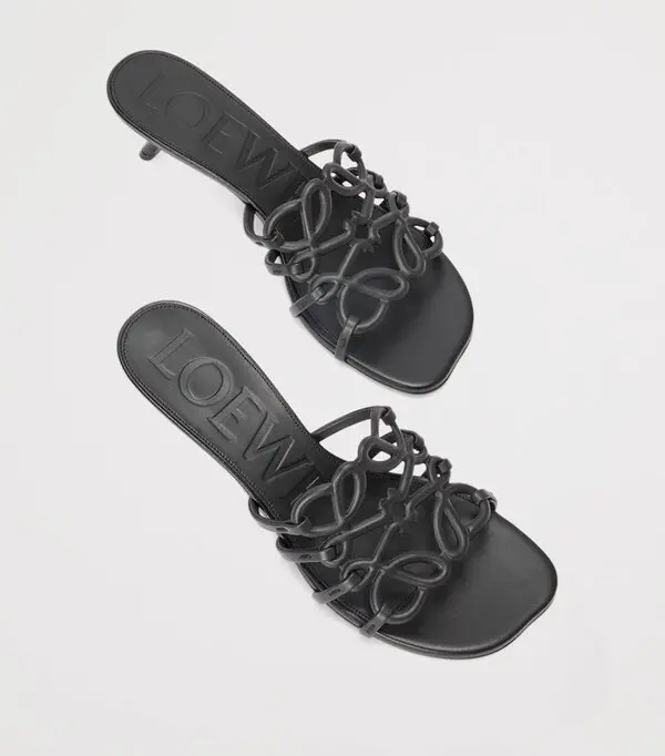 Loewe X Paula's Ibiza Leather Petal Anagram Heeled Slides 45 - Black