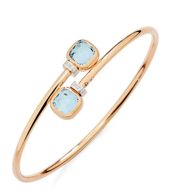 Pomellato Mixed Gold, Blue Topaz And Diamond Nudo Bangle - Rose Gold