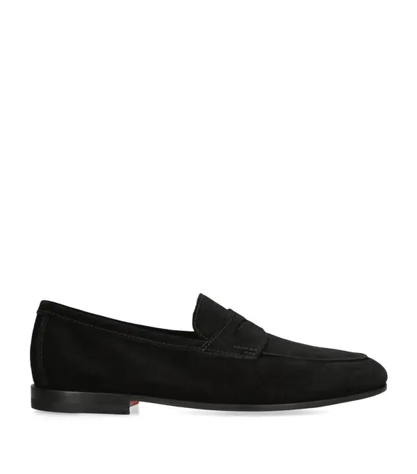 Santoni Suede Carlos Penny Loafers - Black