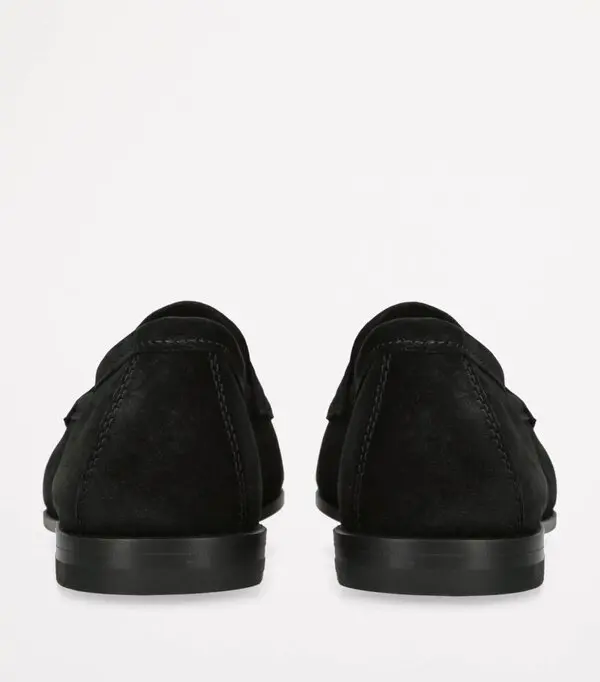 Santoni Suede Carlos Penny Loafers - Black