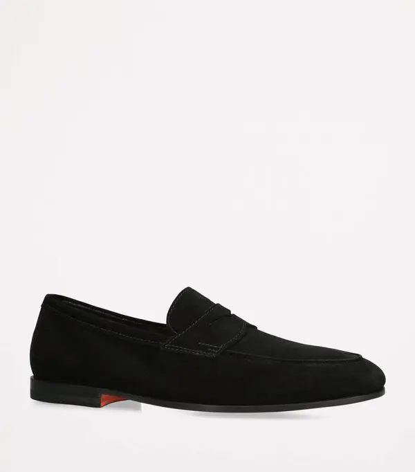 Santoni Suede Carlos Penny Loafers - Black