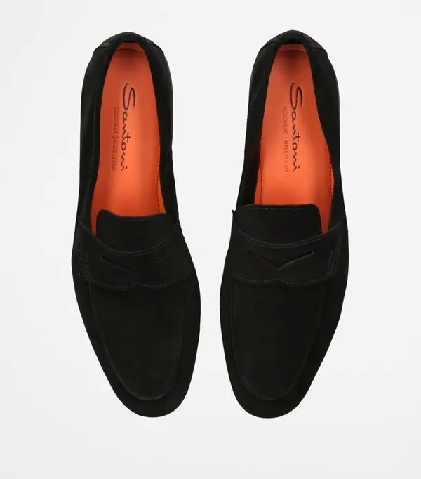 Santoni Suede Carlos Penny Loafers - Black