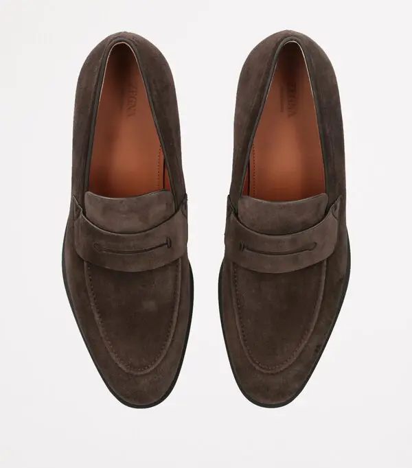 Zegna Suede L'asola Loafers - Brown