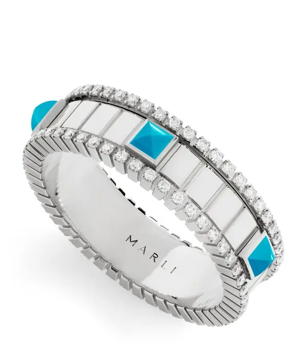MARLI NEW YORK Gold, Diamond And Turquoise Life Spinning Ring - White