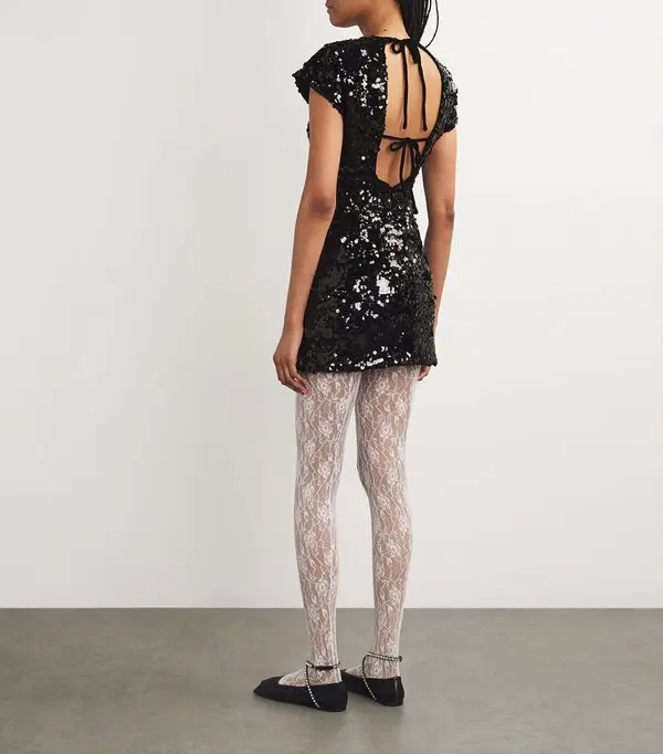 Ganni Velvet Lace-Trim Mini Dress - Black | Editorialist