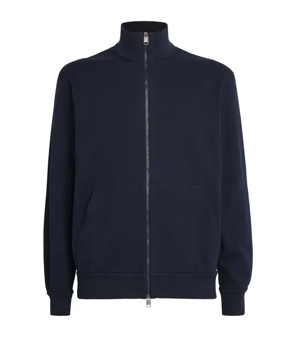 Brioni Cotton-blend Zip-up Sweater - Blue
