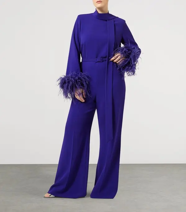 Marina Rinaldi Feather-trim Wide-leg Jumpsuit