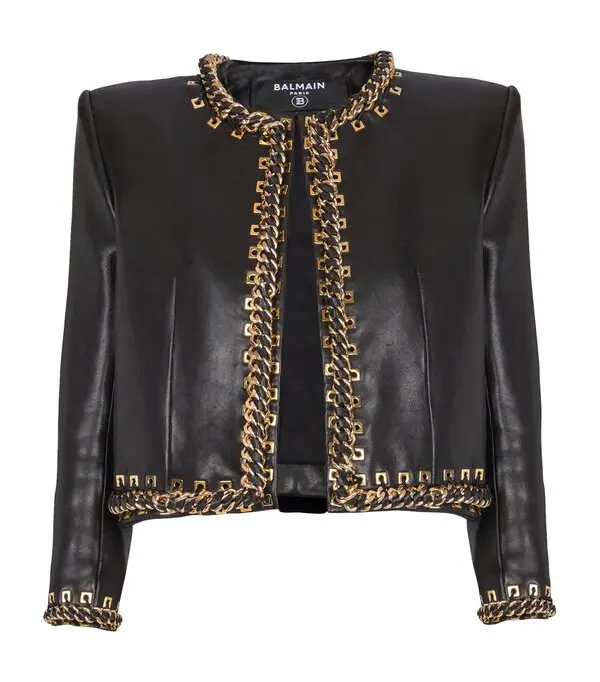 Balmain Leather Chain-detail Jacket - Black