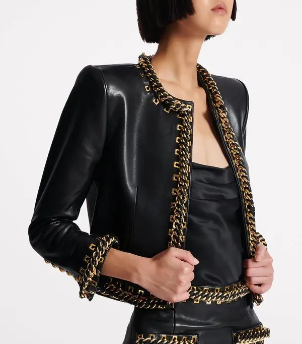 Balmain Leather Chain-detail Jacket