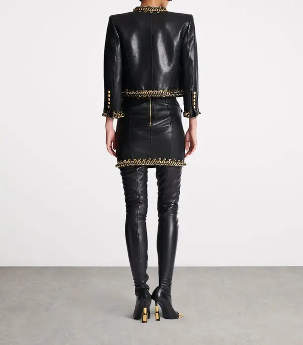 Balmain Leather Chain-detail Jacket