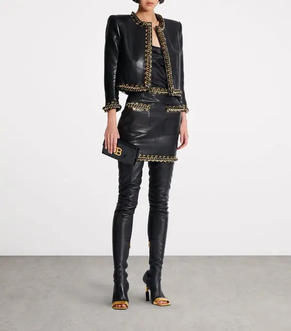 Balmain Leather Chain-detail Jacket