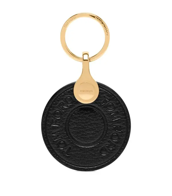 TOM FORD Leather Logo Disk Keyring - Black