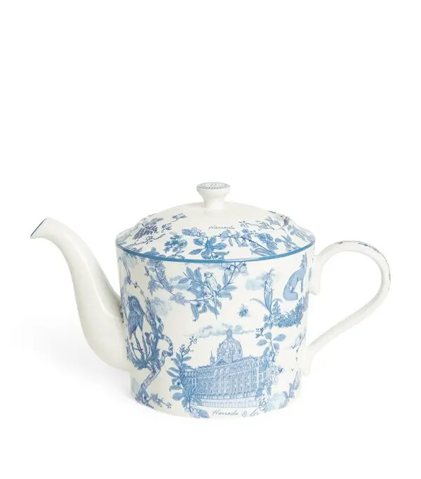 Harrods Bone China Toile Teapot - Blue