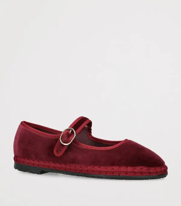 FLABELUS Velvet Mary Jane Espadrilles - Burgundy
