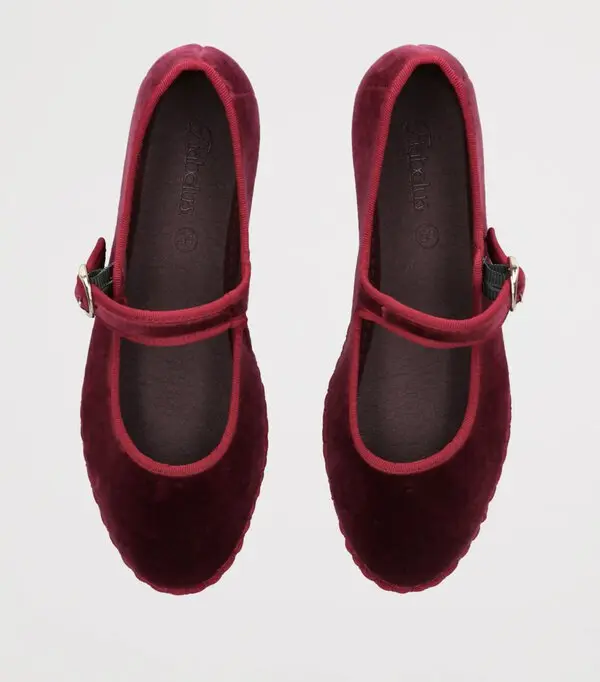 FLABELUS Velvet Mary Jane Espadrilles - Burgundy
