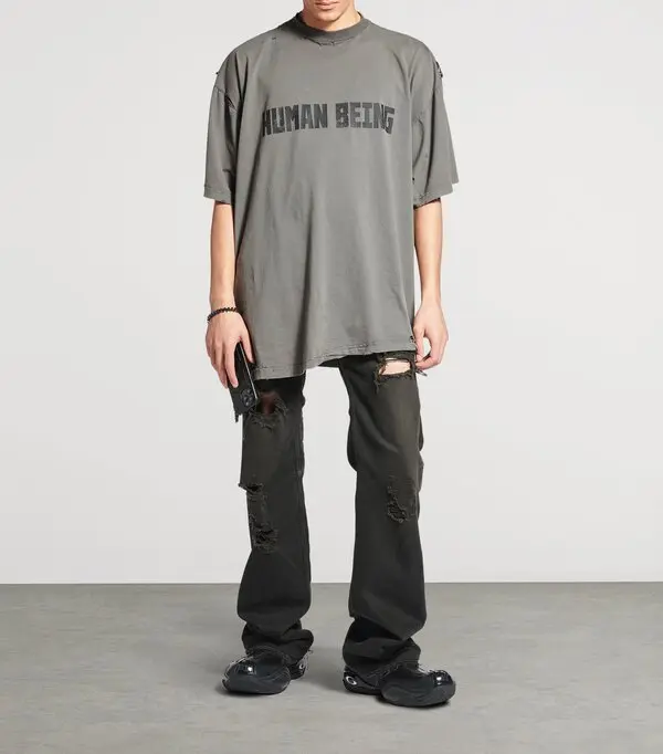 Balenciaga Cotton Human Being T-Shirt - Grey | Editorialist