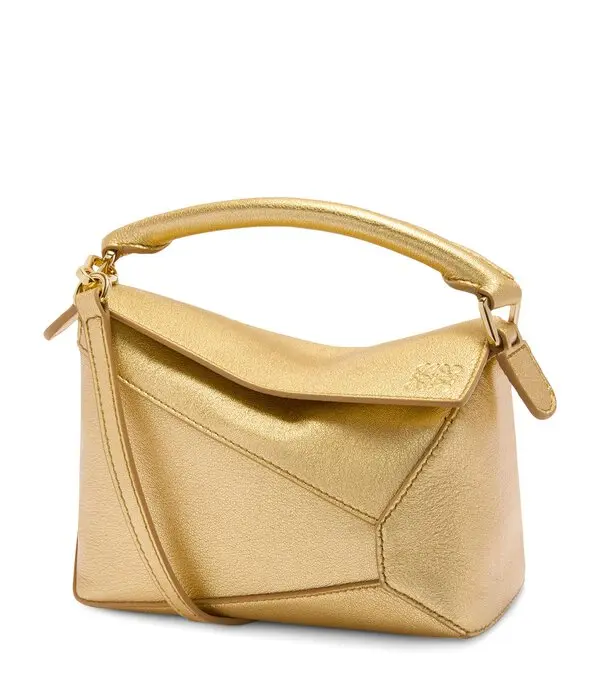 Loewe Mini Metallic Leather Puzzle Top-handle Bag - Gold