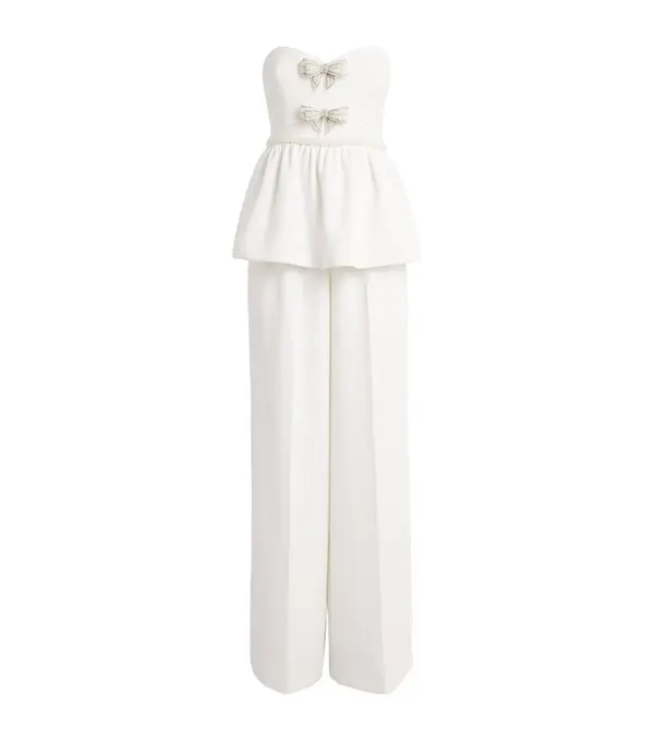 SELF-PORTRAIT Organza Bow Peplum Jumpsuit - White