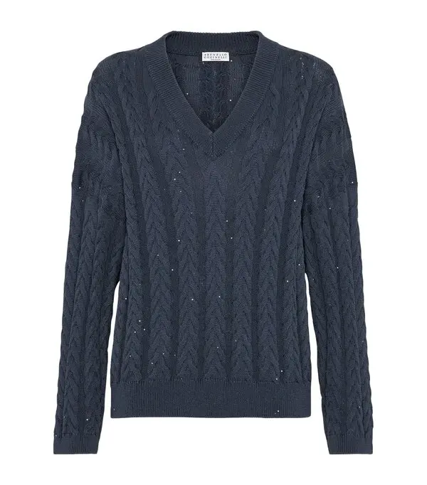 Brunello Cucinelli Cotton Cable-knit Sweater - Blue