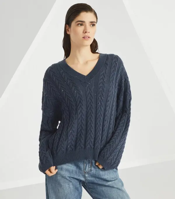 Brunello Cucinelli Cotton Cable-knit Sweater - Blue