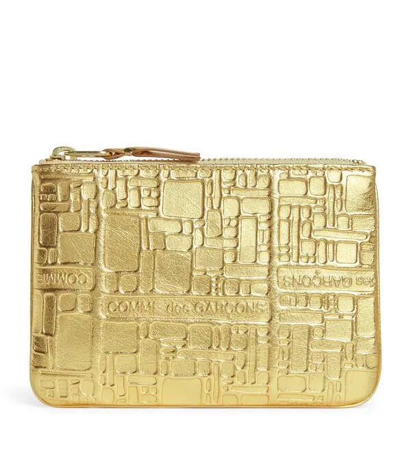 Comme Des Garçons Leather Embossed Logo Zipped Pouch - Gold