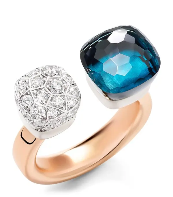 Pomellato Mixed Gold, Blue Topaz And Diamond Nudo Ring - Rose Gold