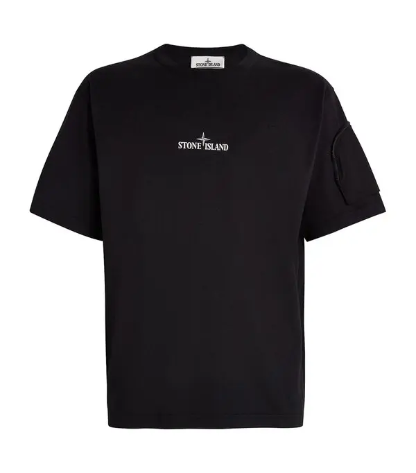 Stone Island Cotton Zipped-Pocket T-Shirt In Black - 31% Off
