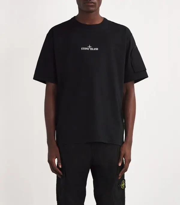 Stone Island Cotton Zipped-Pocket T-Shirt In Black - 31% Off