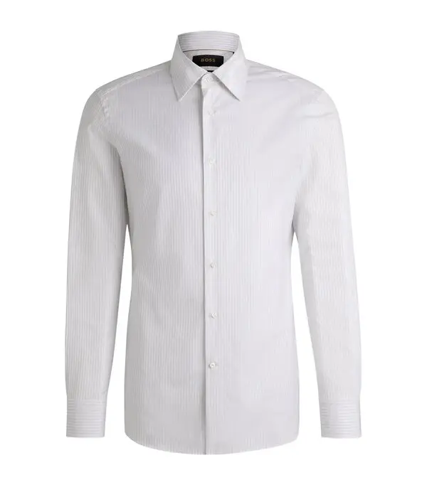 BOSS Regenerative Cotton Striped Shirt - Grey