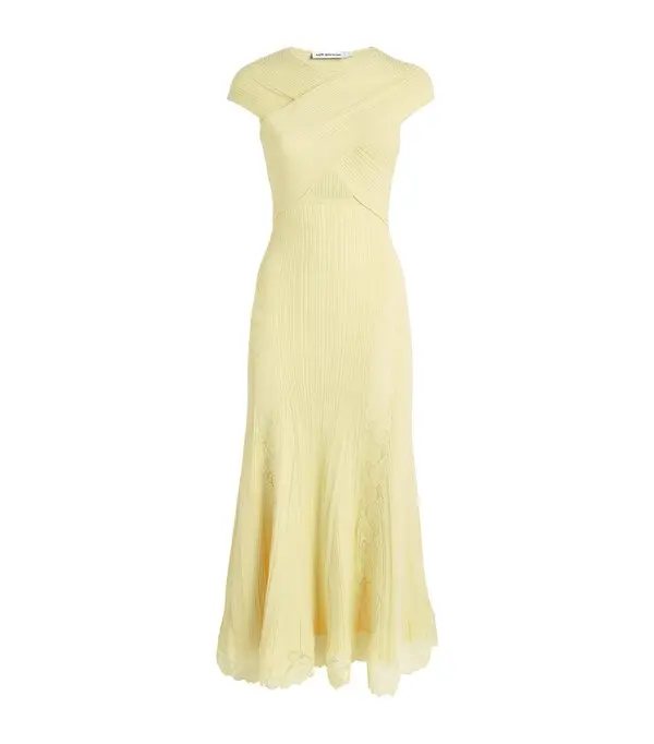 chinese dress ladies Self-Portrait - White Knit Lace Insert Midi Dress