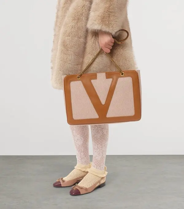 Valentino Garavani Canvas And Leather Viva Superstar Tote Bag - Neutral