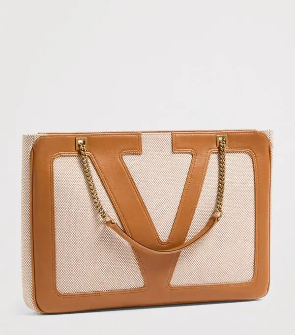 Valentino Garavani Canvas And Leather Viva Superstar Tote Bag - Neutral