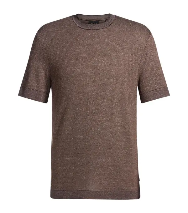 BOSS Cotton-linen-silk T-shirt - Brown