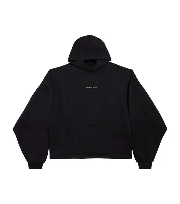 Balenciaga Rhinestone-logo Cropped Hoodie - Black