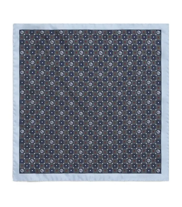 Giorgio Armani Silk Monogram Pocket Square - Blue